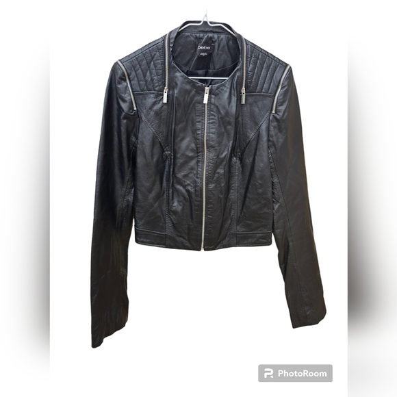 bebe | Jackets & Coats | Bebe Genuine Black Leather Jacket With Zippers ...